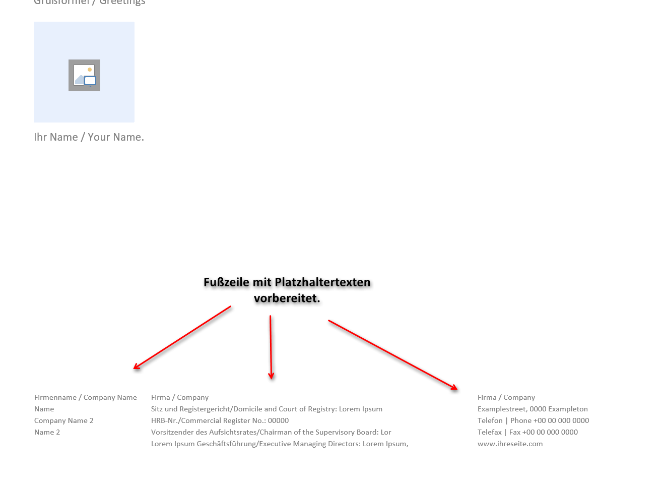Geschäftsbriefvorlage mit Bildunterschrift und Formularfeldern zum Download