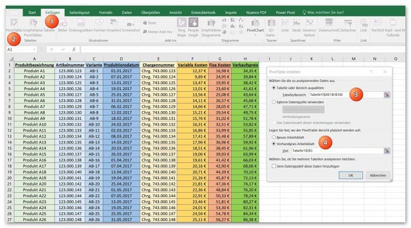 So erstellen Sie bequem einen Pivot Table und einen Pivot Chart in Excel