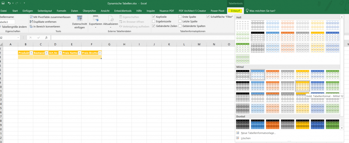 How to create a dynamic table in Excel