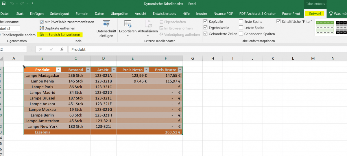So erstellen Sie eine dynamische Tabelle in Excel