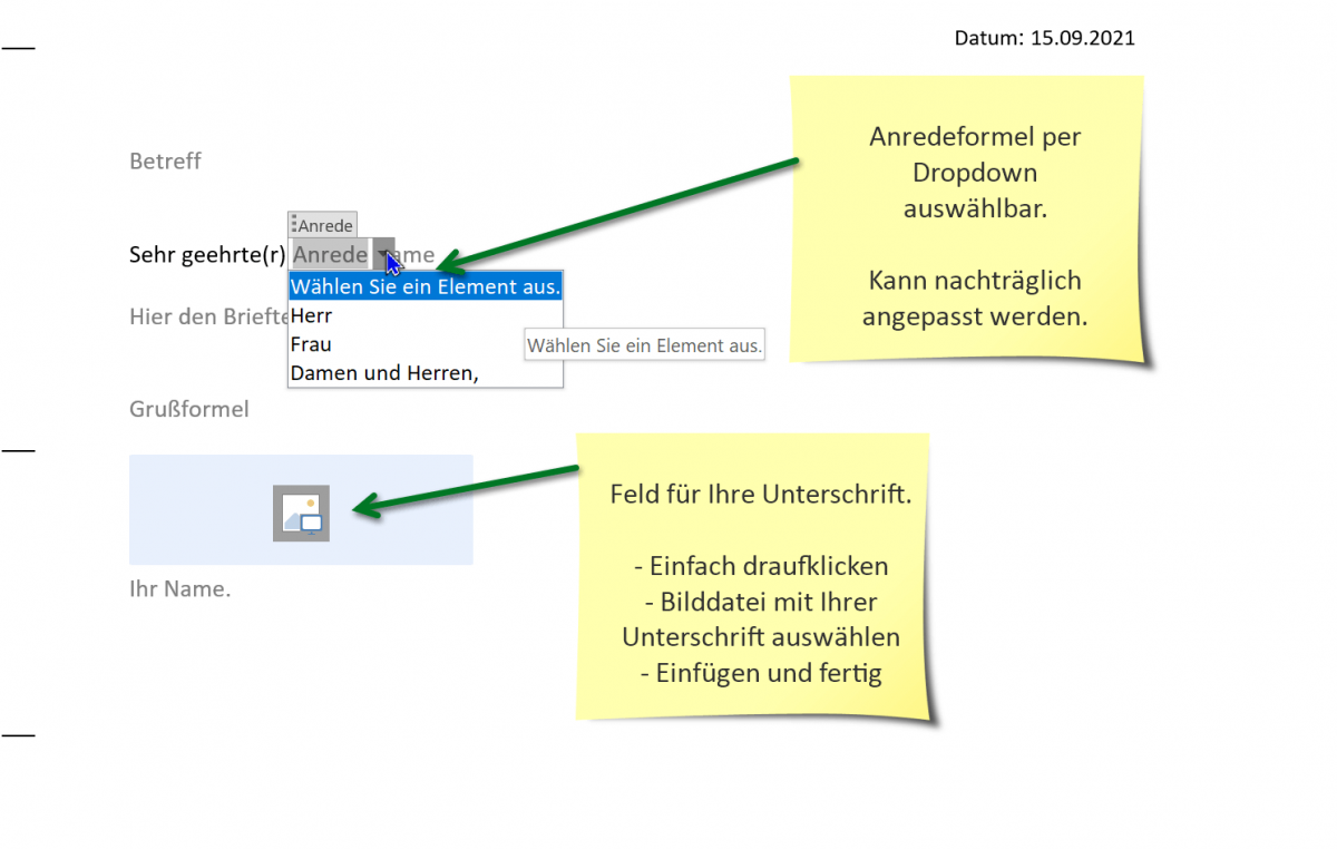 Download Briefvorlage Word - DIN 5008 - mit Formularfeldern