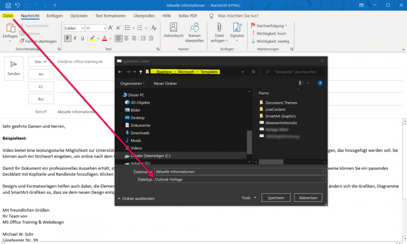 Email Vorlagen in Outlook anlegen - Email Formulare anlegen