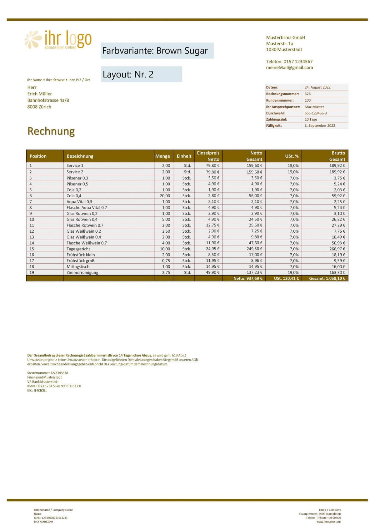 Excel invoice template 2023 - for Germany with 7% | 19%