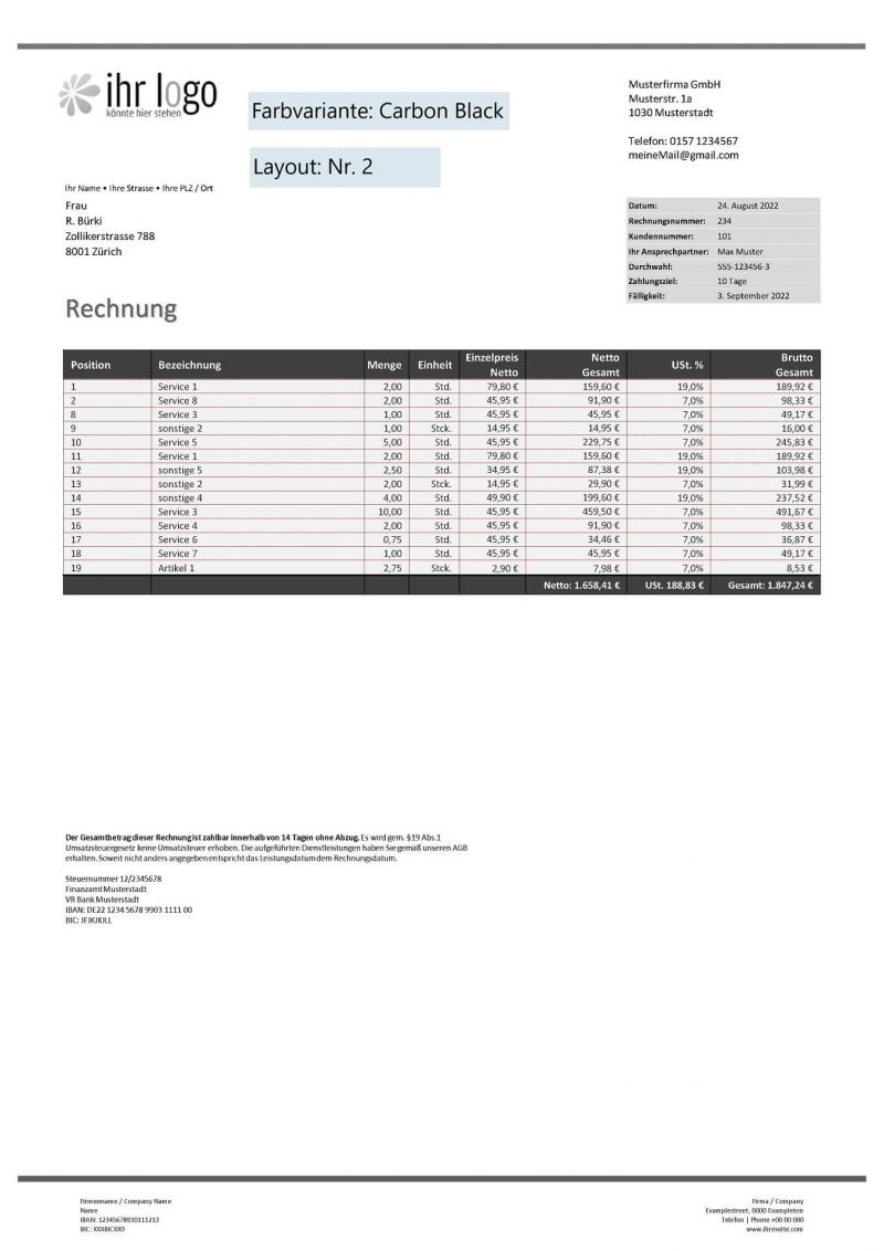 Excel invoice template 2023 - for Germany with 7% | 19%