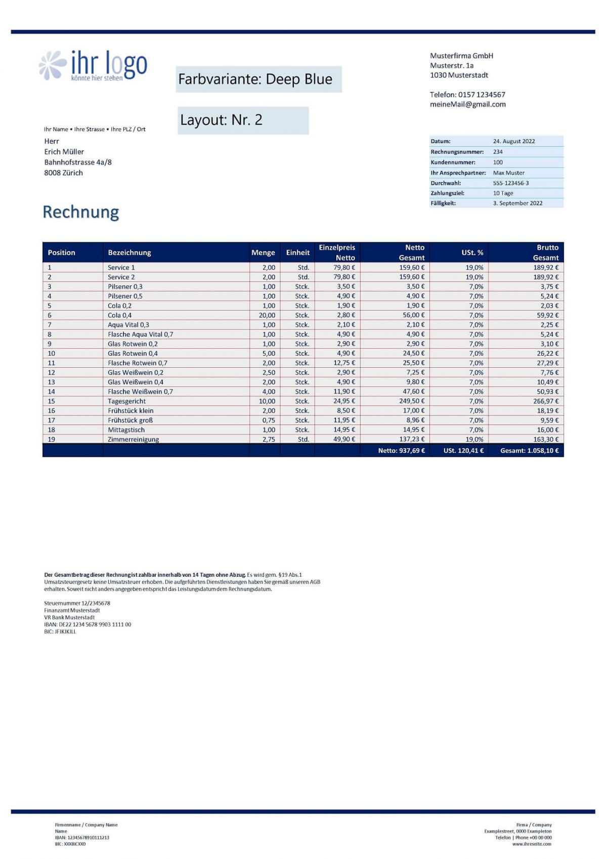 Excel invoice template 2023 - for Germany with 7% | 19%