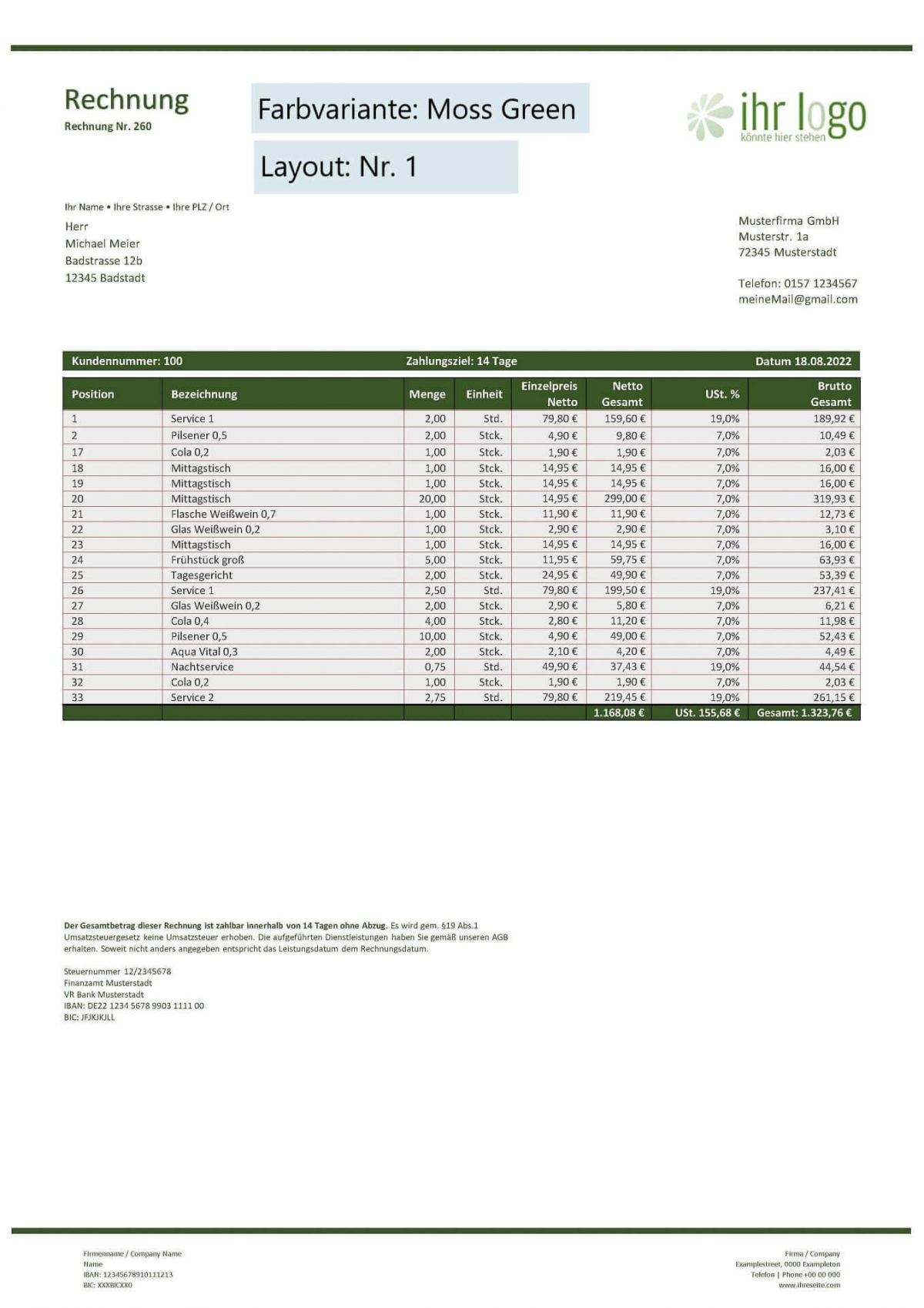 Excel invoice template 2023 - for Germany with 7% | 19%