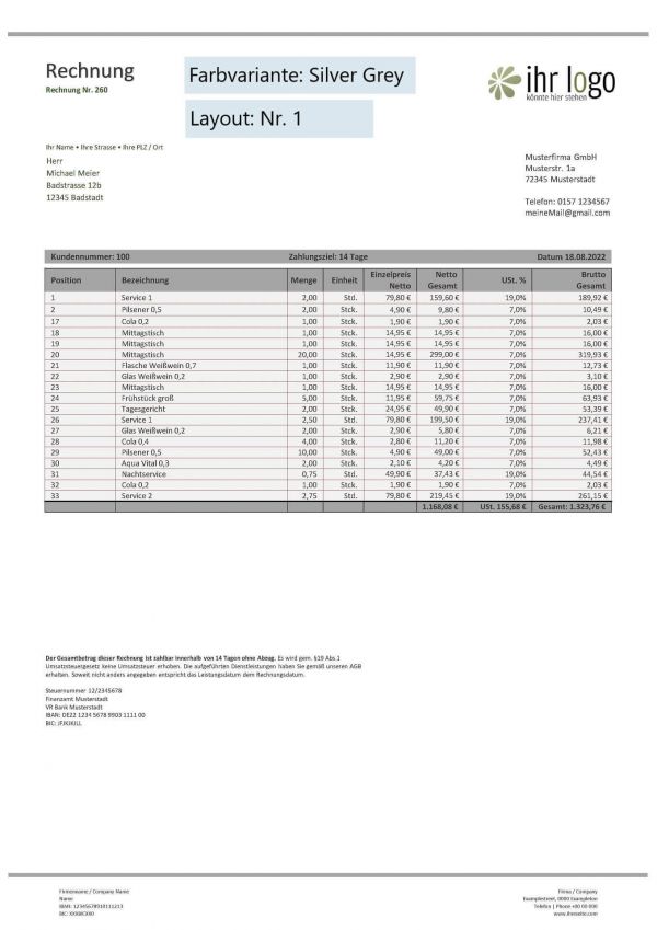 Excel invoice template 2023 - for Germany with 7% | 19%