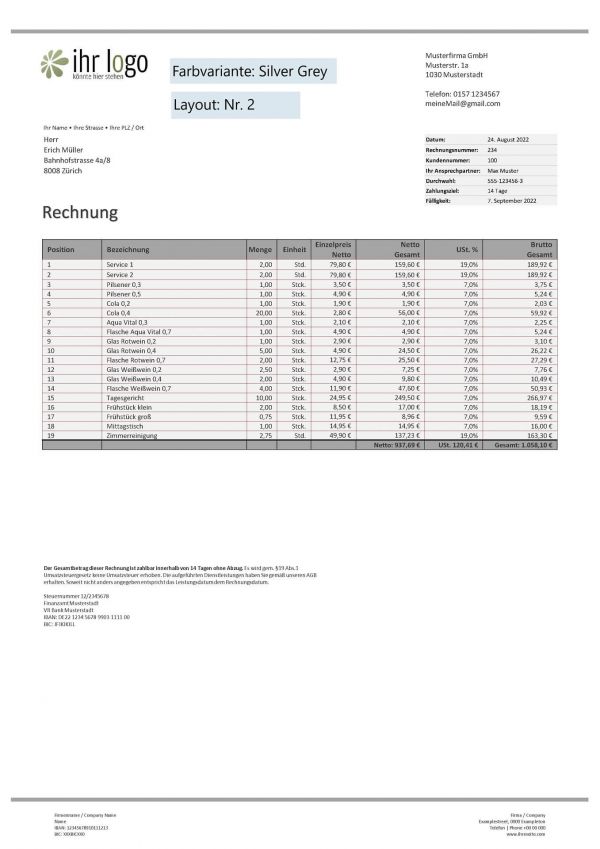 Excel invoice template 2023 - for Germany with 7% | 19%