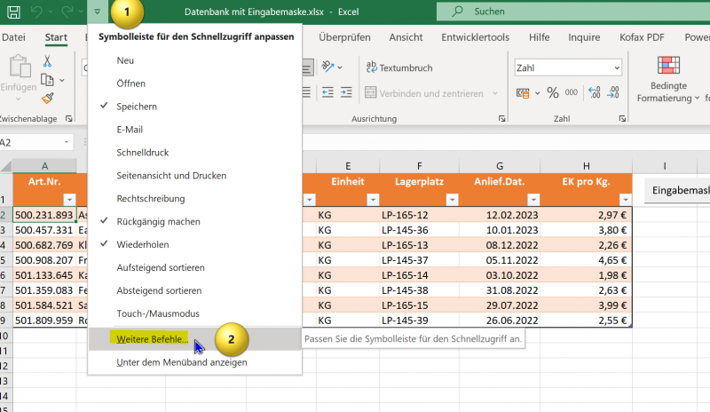 Datenbank mit Eingabemaske und Suchfunktion in Excel